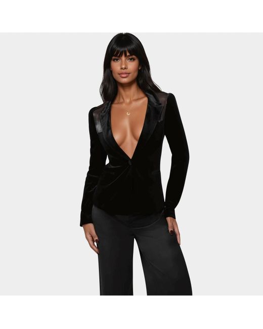 Bebe X Ciara Corset Illusion Velour & Organza Tailored Blazer in White ...