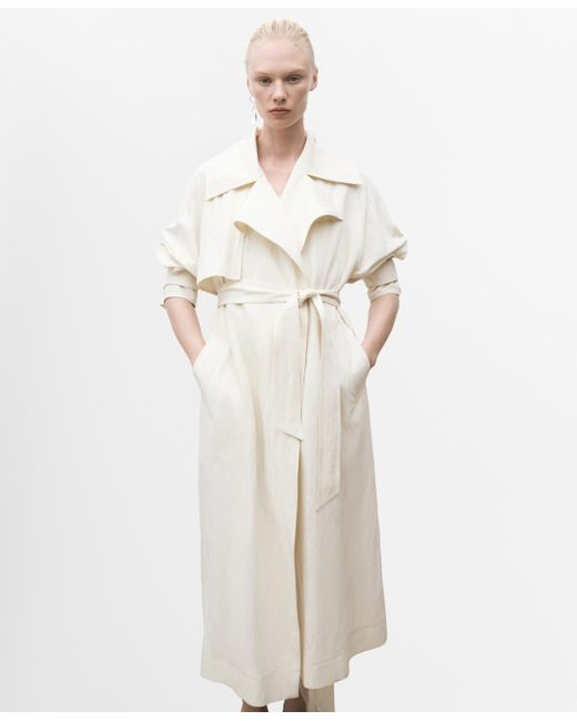 Mango Oversized Lapel Trench Coat in White | Lyst