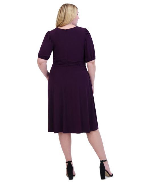 Jessica Howard Plus Size Keyhole-neck Ruched-waist Dress in Purple | Lyst