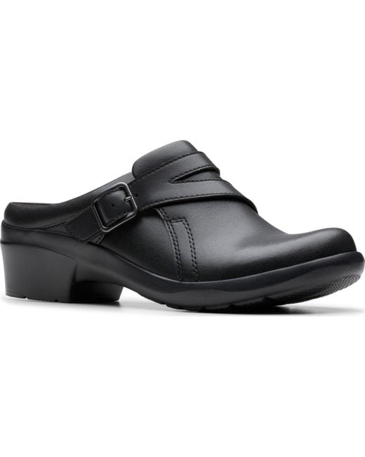 Clarks Angie Braley Round Toe Mules in Black | Lyst