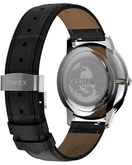 Timex Quartz Analog Leather Watch in Black for Men | Lyst