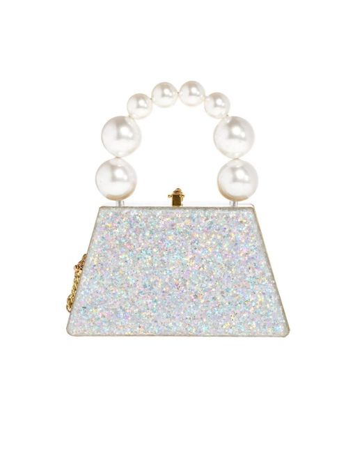 Milanblocks Forever Love Glitter Top Handle Acrylic Clutch in White | Lyst
