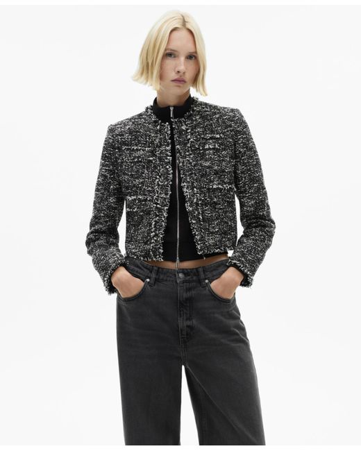 Mango Frayed Ends Tweed Jacket in Gray | Lyst