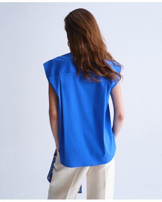 Mango Selection Sleeveless Poplin Shirt in Blue | Lyst