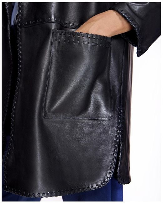 Julia & Stella By Maximilian Oversized Leather Jacket in Blue | Lyst