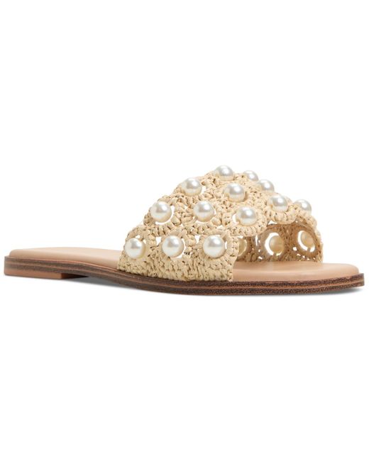 ALDO Gizelle Pearl Embellished Flat Slide Sandals in White | Lyst
