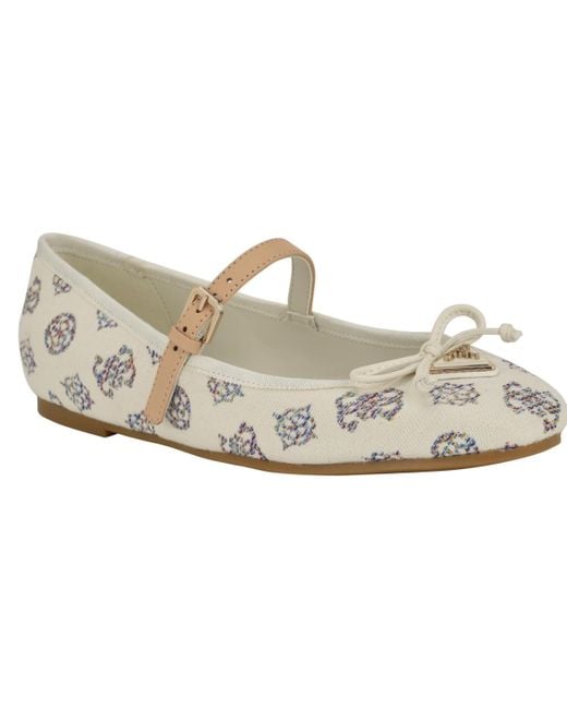 Guess Kayra Square Toe Mary Jane Bow Ballet Flats in White | Lyst