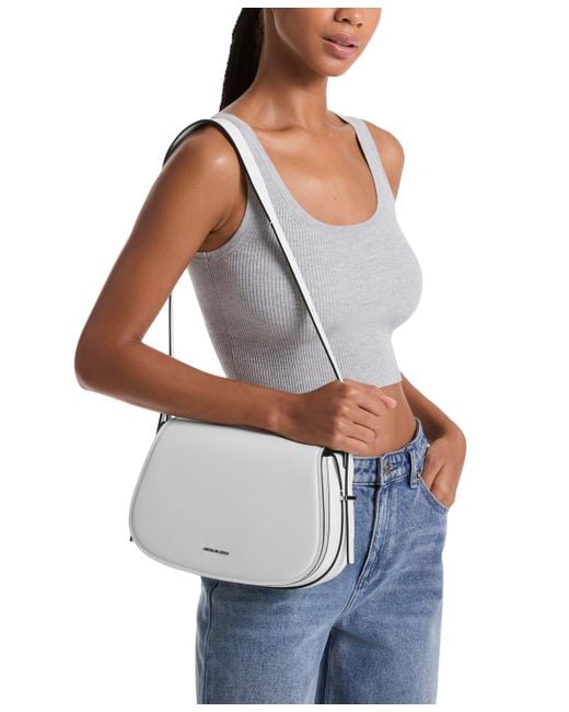 Michael Kors Michael Lydia Small Leather Flap Messenger in White | Lyst