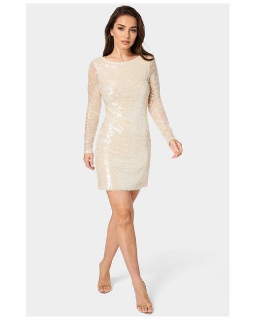 Bebe Cowl Back Sequin Mini Dress in White | Lyst