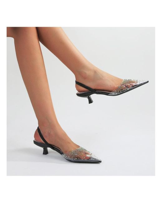 BERNESS Mabel Clear Rhinestone Kitten Heels in White | Lyst