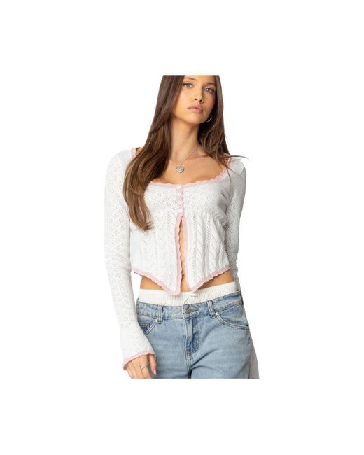 Edikted Abbie Split Front Pointelle Top in White | Lyst