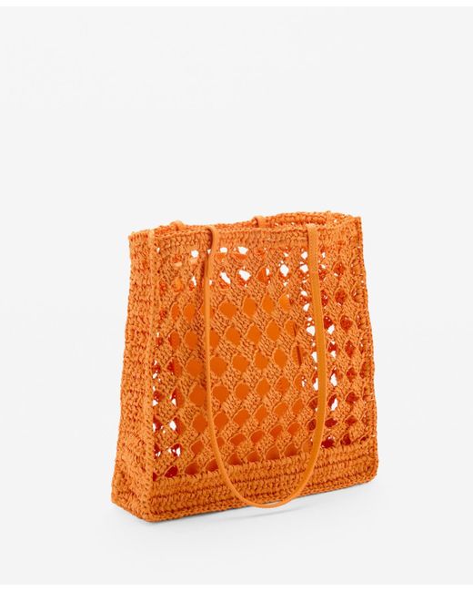 Mango Natural Fiber Openwork Shopper Bag in Orange | Lyst