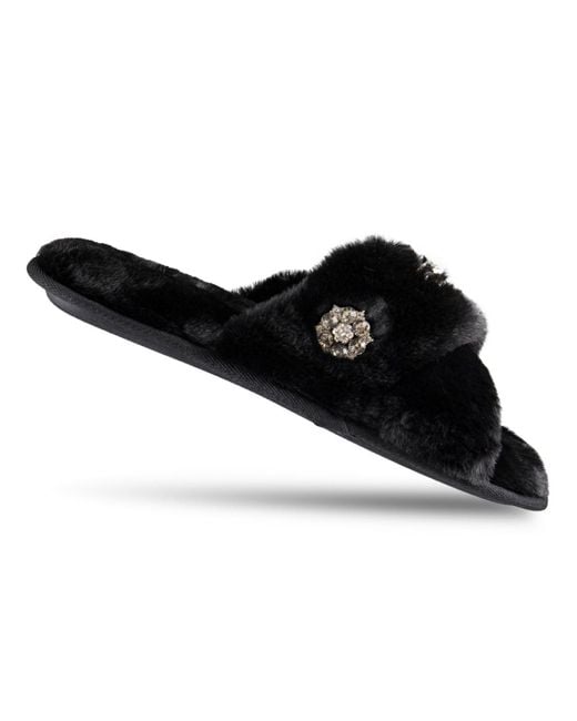 Jessica Simpson Embellished Cross Band Slide Slippers in Black | Lyst