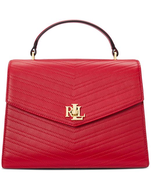 Ralph Lauren Embossed Leather Farrah Satchel in Red | Lyst
