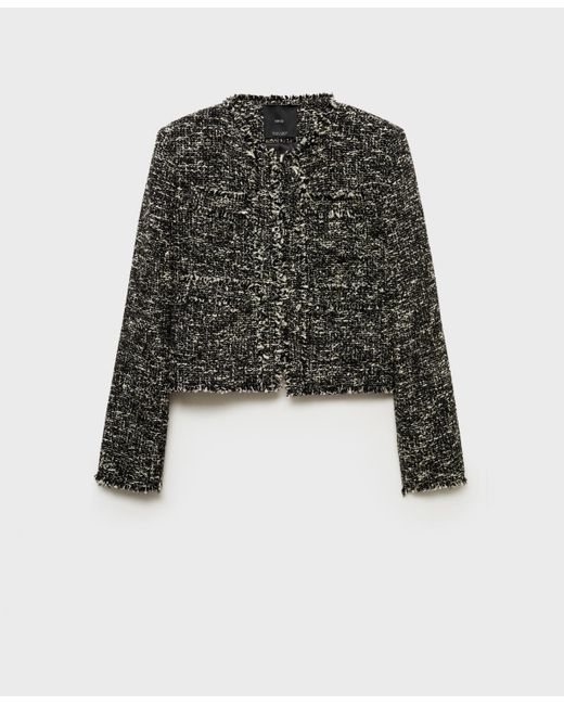 Mango Frayed Ends Tweed Jacket in Gray | Lyst