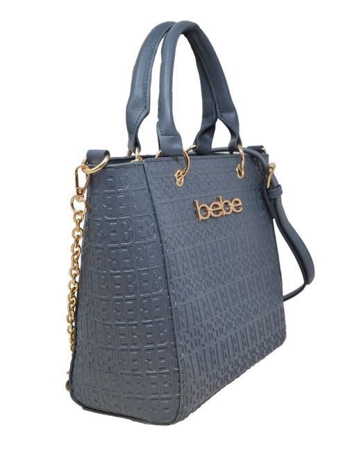 Bebe Celia Embossed Logo Satchel Bag in Blue | Lyst