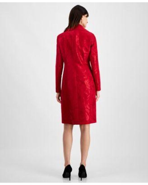 Kasper Floral Jacquard Topper Jacket Sheath Dress in Red | Lyst