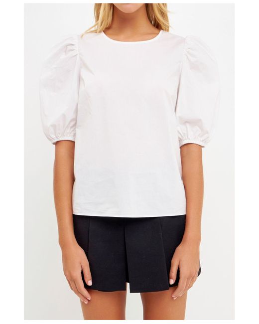 English Factory Poplin Puffed Sleeve Top in White | Lyst
