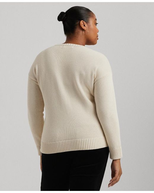 Ralph Lauren Plus Size Intarsia-knit Crest Sweater in White | Lyst