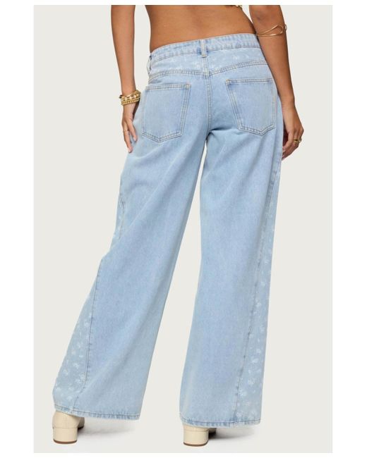 Edikted Floral Split Low Rise Jeans in Blue | Lyst