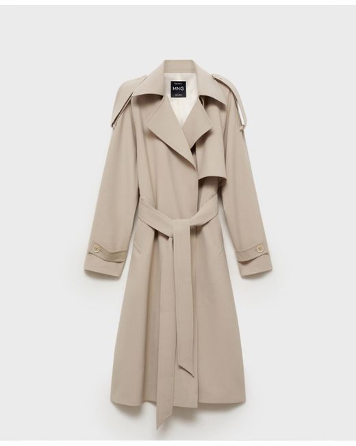 Mango Oversized Belted Trench Coat in Gray | Lyst