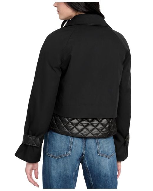 Guess Cropped Quilted-trim Trench Coat in Black | Lyst
