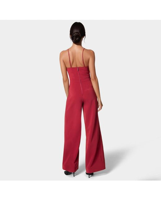 Bebe Tuxedo Lace Combo Ultra Wide Leg Jumpsuit in Red | Lyst