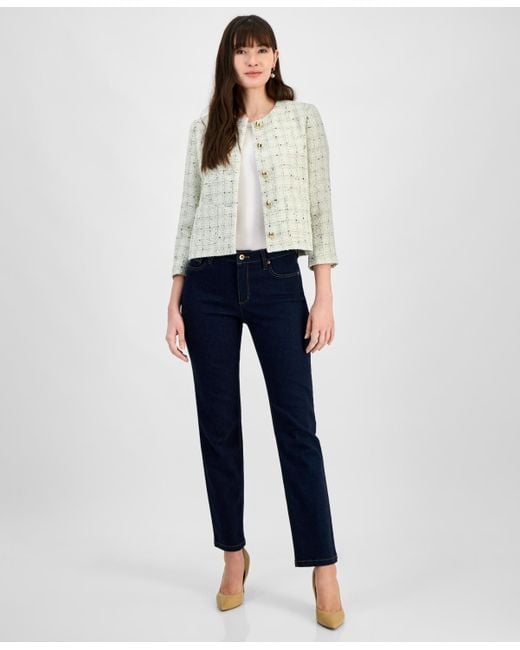 Anne Klein Tweed Jacket in White | Lyst