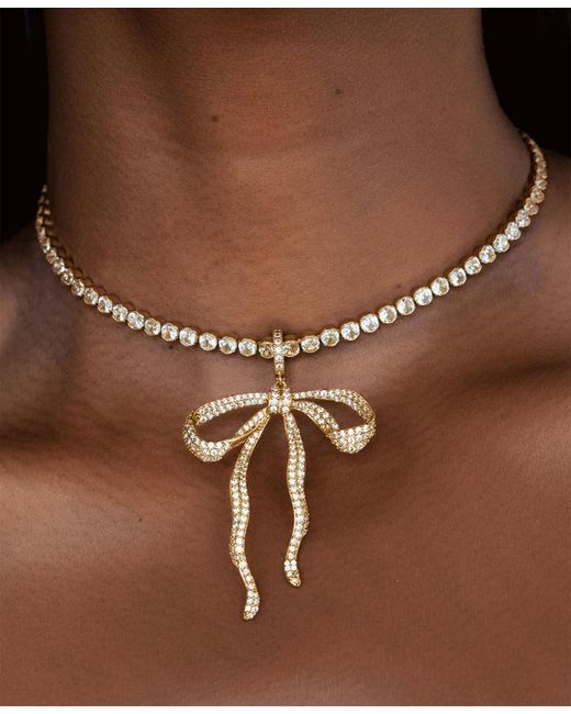 Ettika Pave Bow Tennis Necklace in Metallic | Lyst