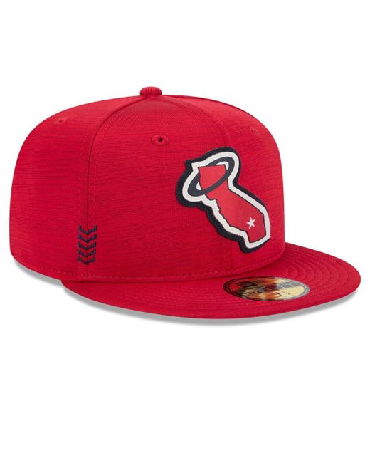 KTZ Los Angeles Angels 2024 Clubhouse 59fifty Fitted Hat in Red for Men ...