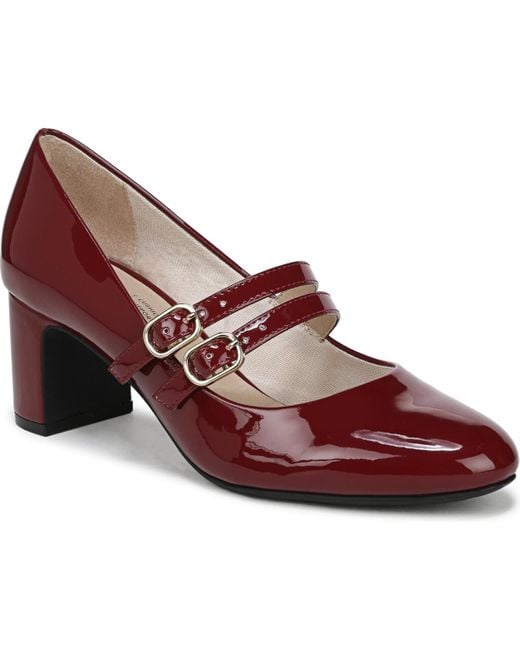 LifeStride True Almond Toe Block Heel Mary Jane Pumps in Red | Lyst