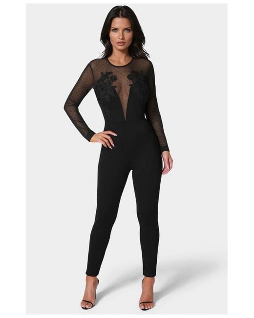 Bebe Lace Applique Catsuit in Black | Lyst