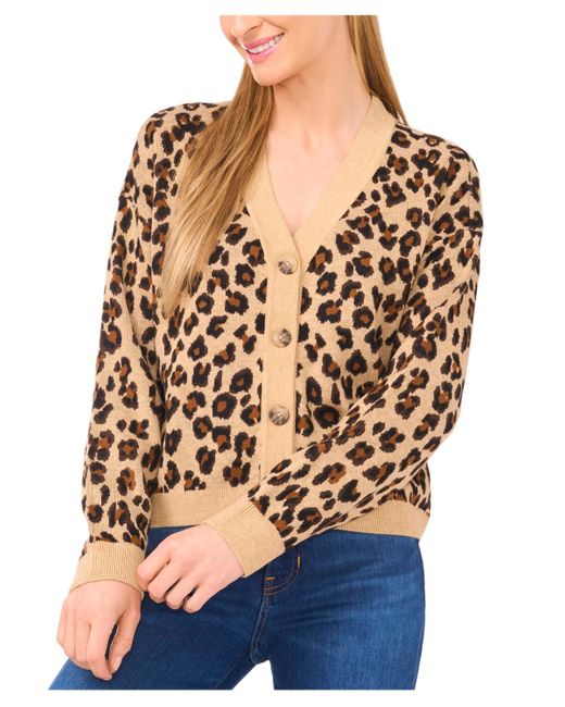Cece Leopard Jacquard Cardigan Sweater in Blue | Lyst