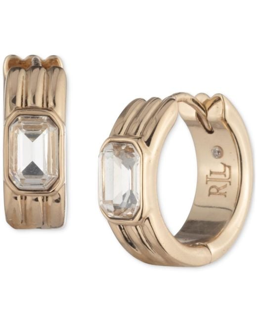 Ralph Lauren Gold-tone Extra-small Crystal Ribbed Hoop Earrings in ...