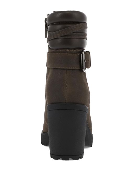 MIA Annamaria Block Heel Lug Sole Biker Boots in Black | Lyst