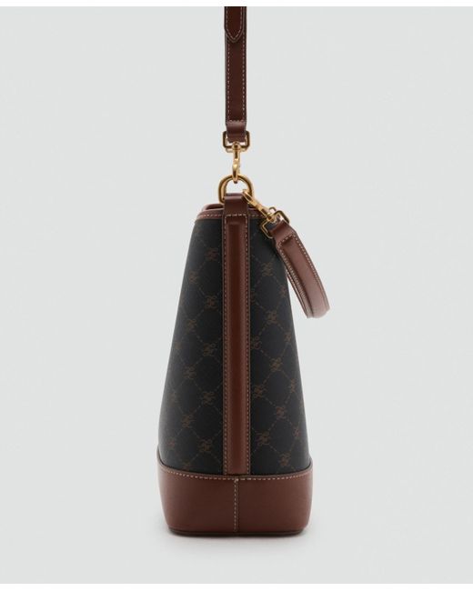 Mango Large Contrast Print Bucket Bag in Black | Lyst