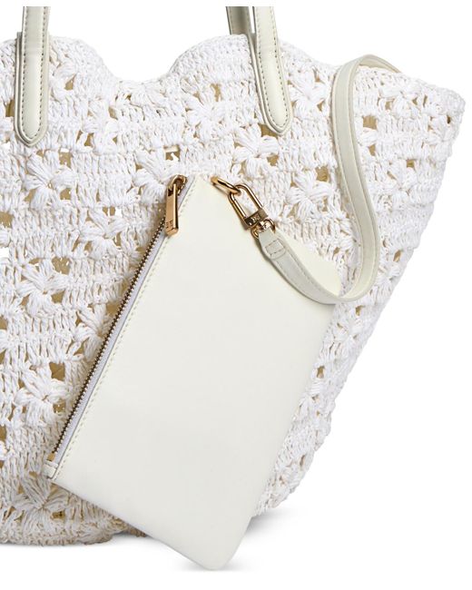 Sam Edelman Layla Floral Raffia Fan Tote in White | Lyst
