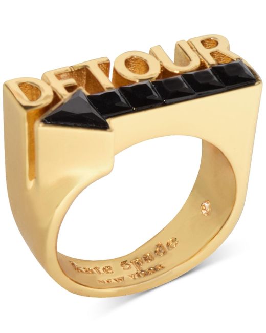 Kate Spade Gold-tone Jet Cubic Zirconia Detour Statement Ring in ...