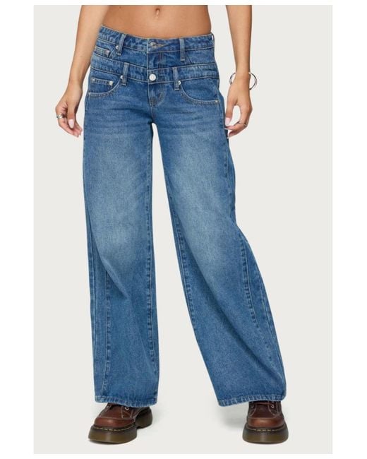Edikted Abel Layered Look Low Rise Jeans in Blue | Lyst