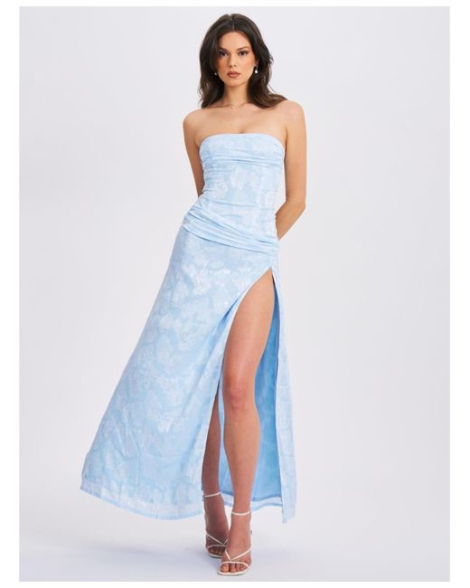Miss Circle Xatia Jacquard Textured High Slit Maxi Dress in Blue | Lyst