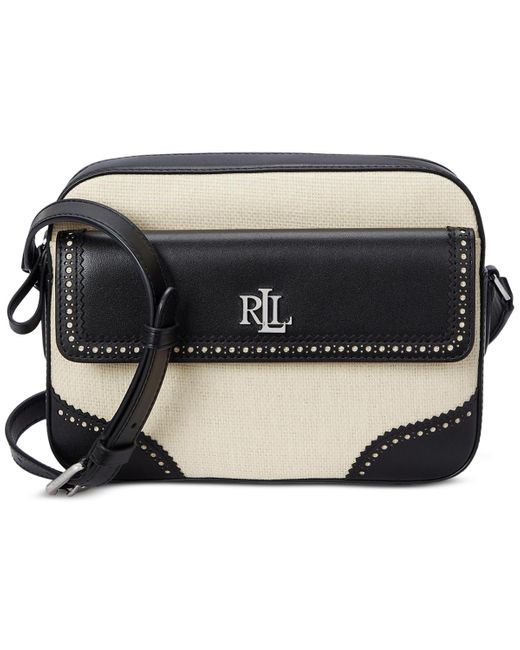 Ralph Lauren Straw & Leather Small Marcy Camera Bag in Black | Lyst