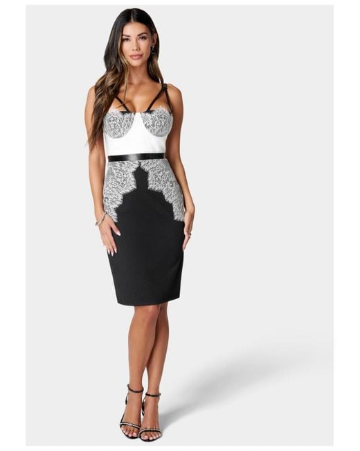Bebe Color Block Bustier Dress in White | Lyst