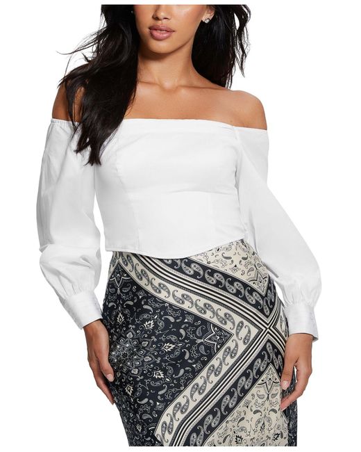 Guess Kristin Off The Shoulder Corset Top In White Lyst