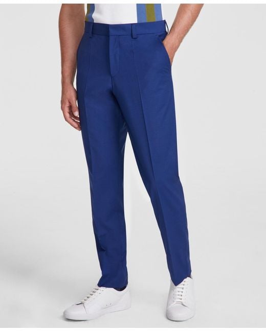 BOSS Hugo By Modern-fit Solid Wool-blend Suit Trousers in Blue for Men ...
