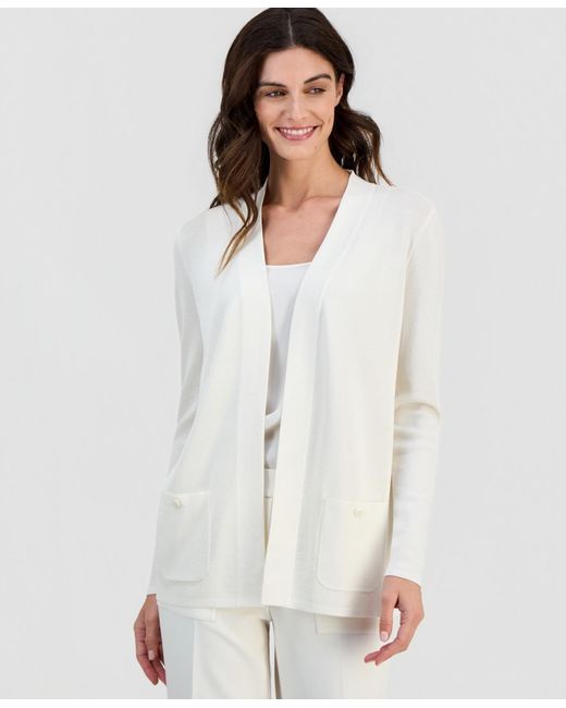 Anne Klein Malibu Fine Rib Open-front Cardigan in White | Lyst