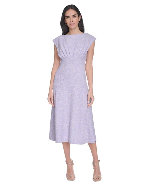Calvin Klein Tweed A-line Midi Dress in Purple | Lyst