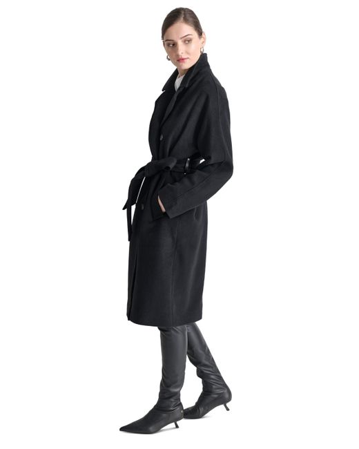 DKNY Double-breasted Belted Wrap Coat in Natural | Lyst