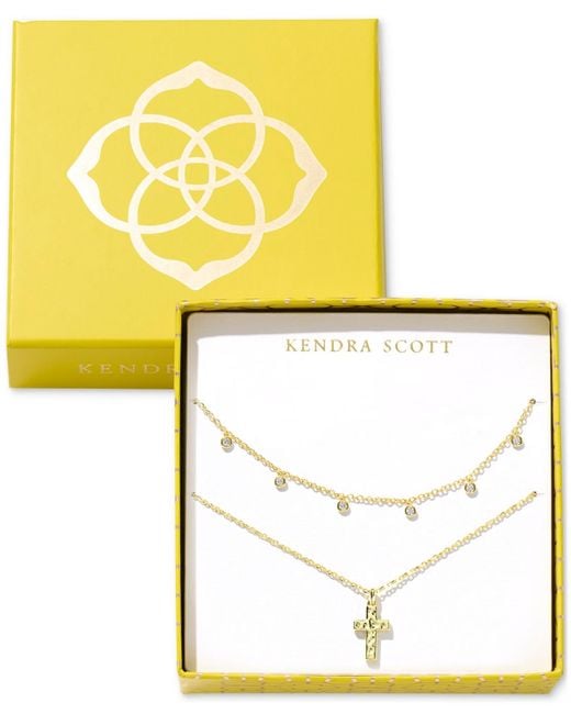 Kendra Scott Amelia Gold-tone Crystal Cross Necklace Gift Set in Yellow ...