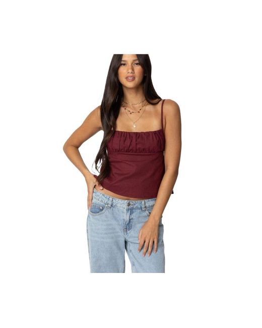 Edikted Linen Look Open Back Top in Red | Lyst