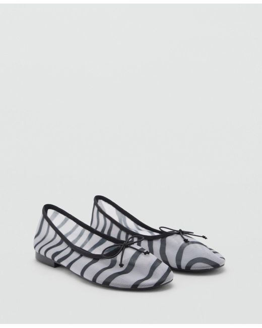 Mango Animal Print Mesh Ballerina Flats in White | Lyst